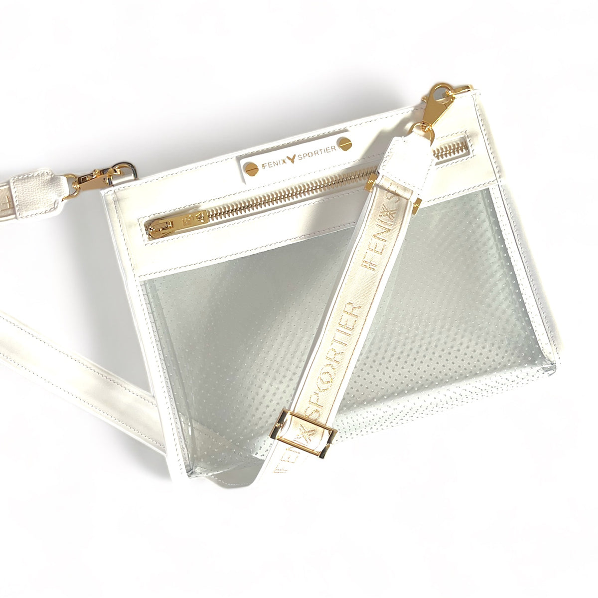 Front Row Bag - White Leather & Clear PVC Crossbody w/Gold Hardware
