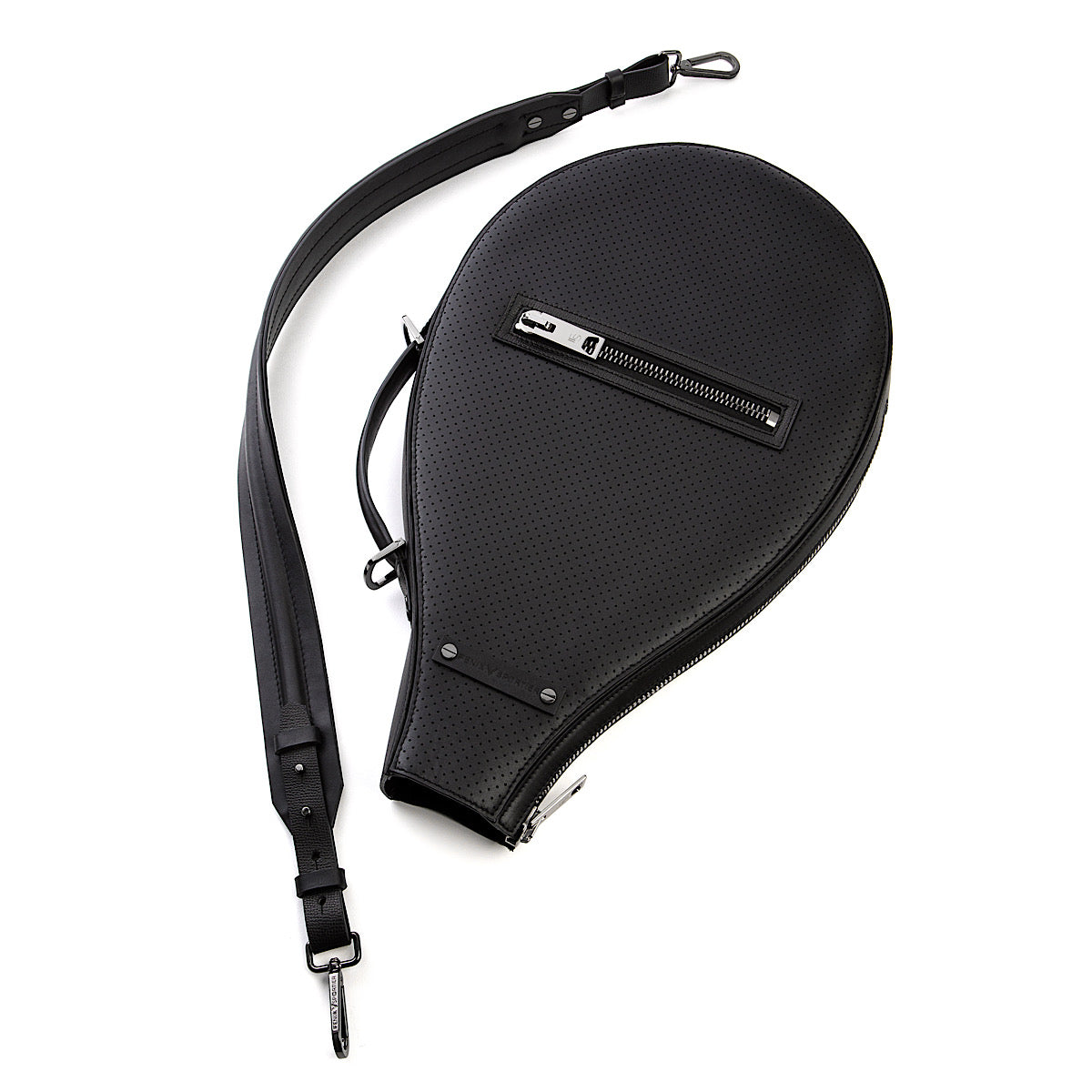 Billie Bag - Black Leather Tennis Racket Bag w/Gunmetal Trim
